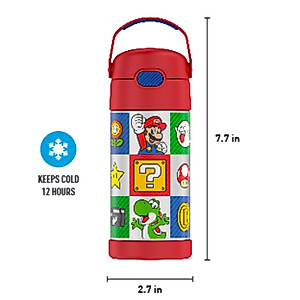 THERMOS FUNTAINER 12 Ounce Stainless Steel Vacuum Insulated Kids Straw Bottle, Super Mario Brothers