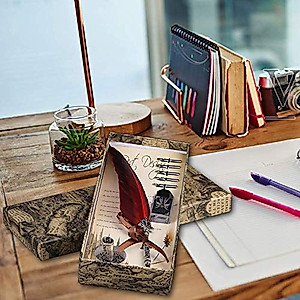 Walfront Feather Pen Quill Pen Vintage Red Calligraphy Quill Pen Dip Pen Ink Set Feather Quill Dip Pen Ink Set Gift with 5 Replacement Metal Nibs 1 Ink Bottle (without Ink