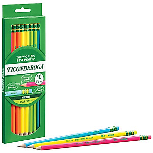 Ticonderoga Wood-Cased Pencils, #2 HB Soft, Pre-Sharpened, Neon, 10 Count (X13810)