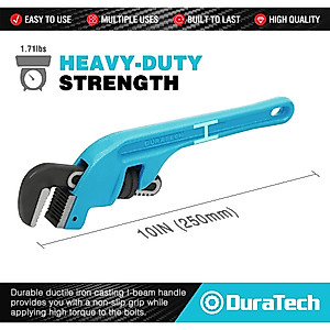 DURATECH 10-Inch Offset Pipe Wrench, Heavy Duty End Pipe Wrench, Cast Iron Handle, Adjustable Plumbing Wrench