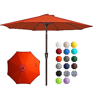 JEAREY 9FT Outdoor Patio Umbrella Outdoor Table Umbrella with Push Button Tilt and Crank, Market Umbrella 8 Sturdy Ribs UV Protection Waterproof for Garden, Deck, Backyard, Pool (Orange)
