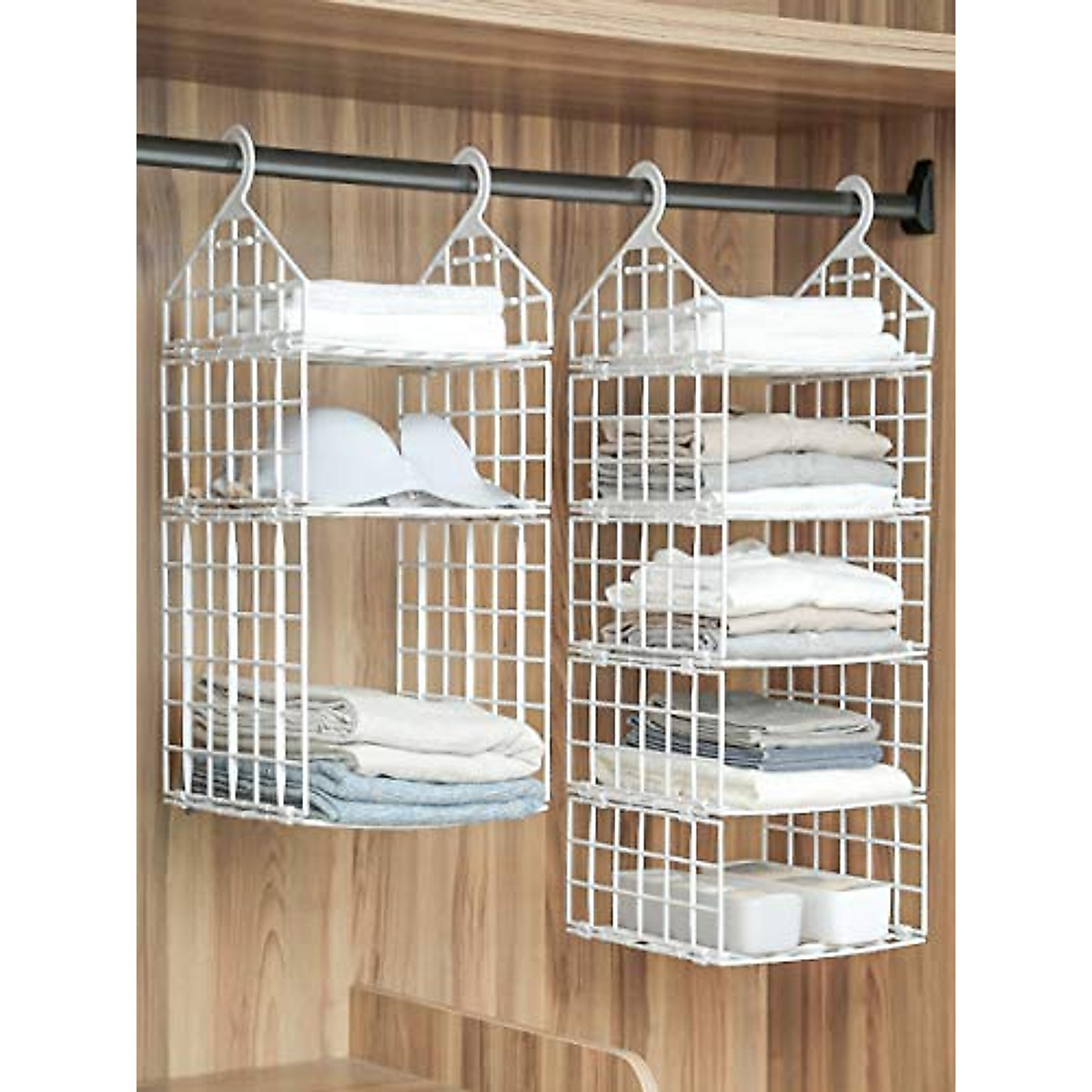 Booluee Plastic Hanging Closet Organizer, Folding Wardrobe Storage Rack, Multi-Layer Foldable Hanging Storage Rack, Clothing Organization Rack (Large)