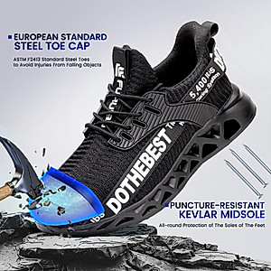 Furuian Steel Toe Shoes for Women Men Lightweight Steel Toe Sneakers for Women Puncture Proof Comfortable Safety Shoes Black