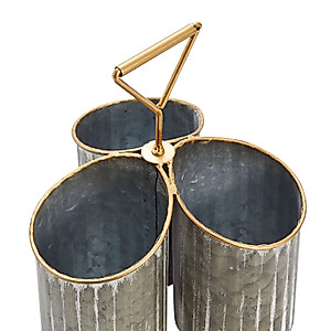 3 Compartment Vintage Galvanized Utensil Holder for Countertop Organizer, Multi-Purpose Caddy (Rustic, 7.8 x 8 x 10.6 In)