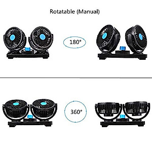 Electric Car Cooling Fan, Dual Head 12V 360 Degree Rotatable for Auto Truck Vehicle Boat