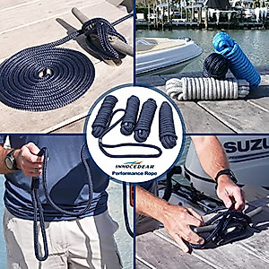 INNOCEDEAR 4 Pack 1/2” X 15’ Dock Lines|Marine-Grade Double-Braided Nylon Dock Line with 12” Eyelet.Hi-Performance Boat Rope Mooring Rope