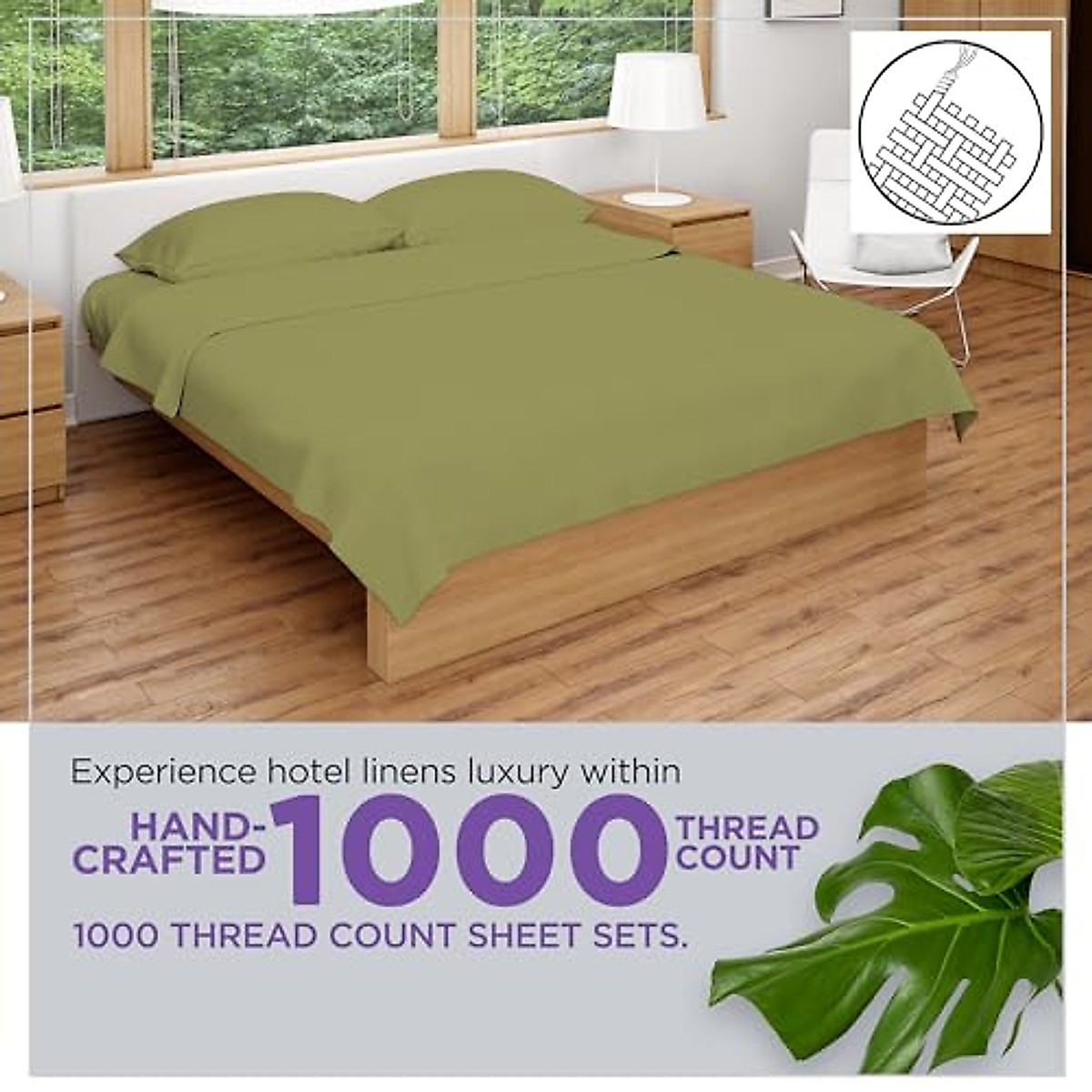 CharlottelyHues Luxury 100% Egyptian Cotton Bed Sheets - 1000 Thread Count 4-Piece King Sheets Set, Long Staple Cotton Bedding Sheets, Sateen Weave, Hotel Sheets, Fits Upto 18" Mattress - Sage