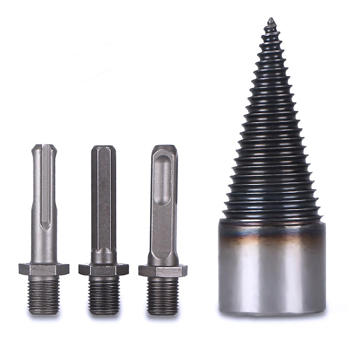 ZXLOYOS Firewood Drill Bit Wood Splitter with 3 Shank Hex + Square + Round, Removable Heavy Duty Drill Screw Cone Driver for Electric Drills, 32mm
