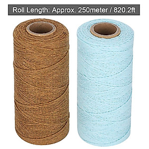 GLOGLOW 2 Rolls Warp Thread Warp Yarn Pure Cotton Yarn Tensile Resistant 8/4 Warp Thread for Knitting Tatting Carpet Tapestry(Brown + Light Blue)