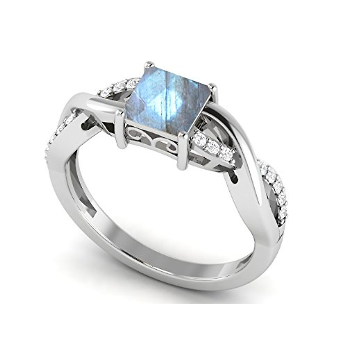 Shine Jewel Princess Cut Labradorite Gemstone 925 Sterling Silver Twisted Infinity Wedding Ring (5.5)