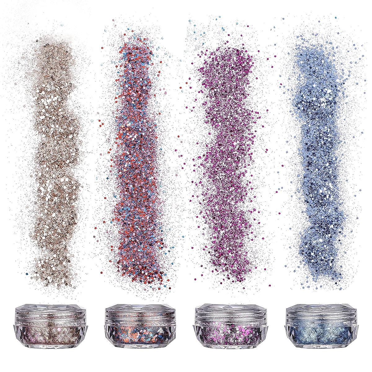 Oneleaf Holographic Chunky Glitter 16 Colors Total 120g Face Body Eye Hair Nail Festival Chunky Mermaid Dreams Holographic Sequins Glitter for Christmas, Mixed Different Size