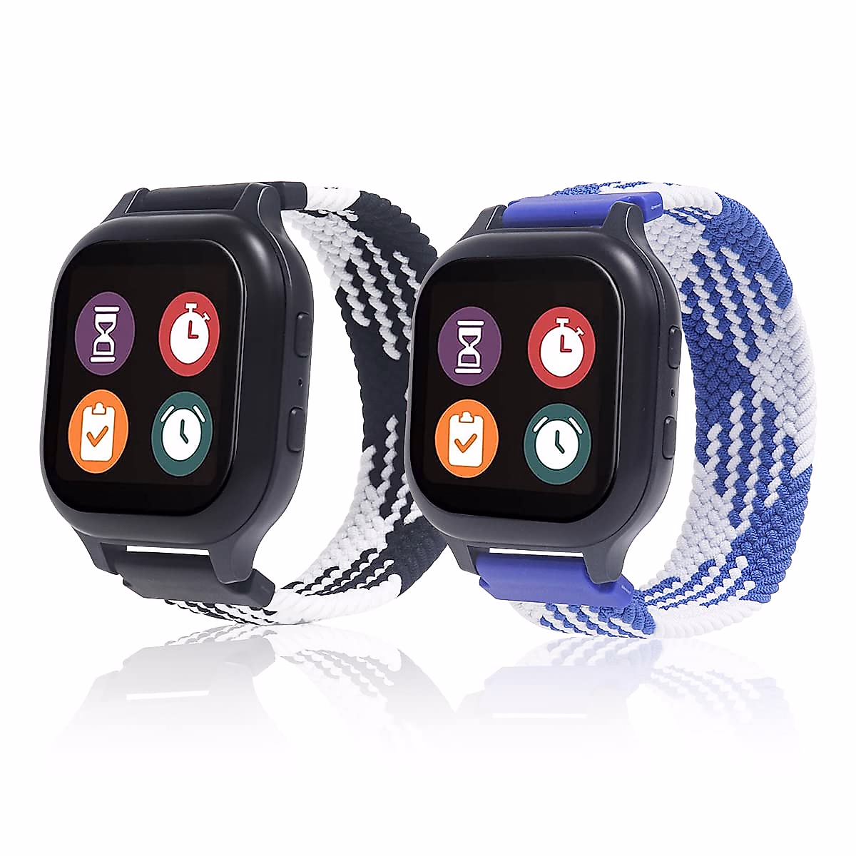 2 Packs Nylon Braided Band Replacement for Gizmo Watch 3/2/1 SyncUP Watch, 20mm Kids Solo Loop Stretchy Strap for Boys and Girls, Elastic Sport Wirstband, Breathable & Washable (Colorful Blue & Colorful Black)