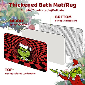 Jyumini 4Pcs Christmas Shower Curtain Sets with Non-Slip Rugs, Toilet Lid Cover and Non-Slip U Shape Bath Mat, Bathroom Sets with 12 Hooks Xmas Holiday Home Decor