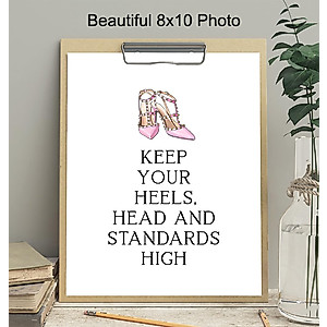 Designer Shoes Art Print - Inspirational Quotes Wall Art - Glam Wall Decor Motivational Gifts for Women - High Fashion Design - Luxury Room Decoration - Bathroom, Living Room, Girls Teens Bedroom