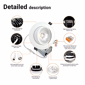 ZYSHEN 4 Inch Gimbal Led Recessed Light 360°+90° Adjustable Directional Ceiling Light Fixture 2700-5000k 5CCT Dimmable Retrofit Eyeball Can Light for Kitchen Studio Gallery and Office