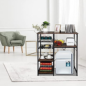 VINGLI Microwave Stand 4-Tiers Kitchen Storage Fit Mini Fridge Baker’s Rack Shelving Utility Coffee Bar with Big Drawer Wine Rack Metal Frame Industrial Workstation Organizer Kitchen Decor