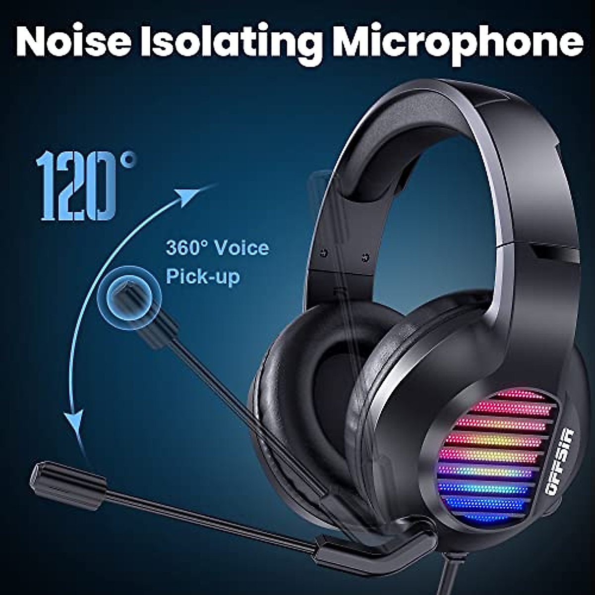 OFFSIR Gaming Headset with Microphone for PS4 PS5 Xbox One PC, Gaming Headphones with RGB Light, Noise Canceling Mic, Bass Surround Sound Headsets for Playstation Xbox 1 Nintendo Switch Laptop Mac