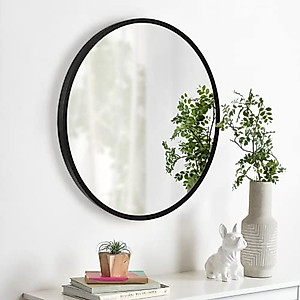 A.T.Lums 24 Inch Black Round Mirror, Wall Mounted Circle Mirror with Metal Frame, Suitable for Bathroom, Vanity, Entryway, Living Room, Wall Decor