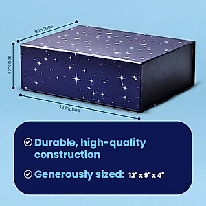 Blue Gift Box with Lid - Magnetic Gift Box - Galaxy Gift Boxes for Presents, Birthday Party, Holidays, Christmas - Large Starry Nights Rectangular Groomsmen & Bridesmaid Proposal Box - 12"x9"x4"