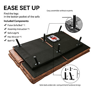 Sunny Heart 71" Futon Sofa Bed Couch,Memory Foam Faux Leather Couch Bed,Convertible Sleeper Sofa with Adjustable Backrests Armrests for Living Room,Office,Small Space,Apartment,600lb Capacity,Brown
