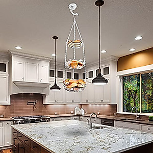 Hotop 3-Tier Hanging Fruit Basket Vegetable Storage Wire Basket with 16 Inch Fixture Chain and Ceiling Hook for Putting Fruit Vegetables Snacks Household Items (White)