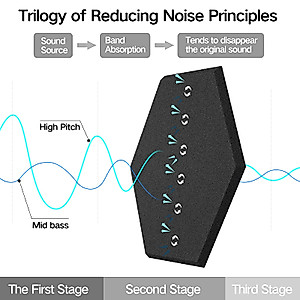 Dailycooper 12 Pack Self-adhesive Acoustic Panels 12" X 10" X 0.4" - Sound Proof Foam Panels with High Density, Stylish Hexagonal Design, Flame Resistant, Absorb Noise and Eliminate Echoes(Black)