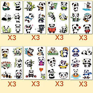 Allberll Panda Party Favor 144Pcs Temporary Tattoos 24 Sheet for Panda Birthday Party Decorations supplies Green