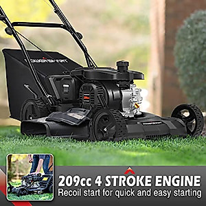 PowerSmart Gas Powered Push Lawn Mower, 21-Inch 209cc 3-in-1 Walk-Behind Lawn Mowers with Bagger, Black