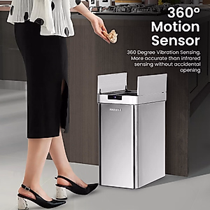 roomwell Automatic Trash Can Kitchen 13+ Gallon - Stainless Steel Garbage Can Touchless with Motion Sensor Lid and Infrared Light with AC Power Adapter (Limitted Edition 2.5 Gallon)