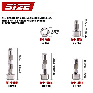 Hilitchi 180pcs M4 Stainless Steel Hex Socket Head Cap Screws Nuts Assortment Kit with Box (M4)