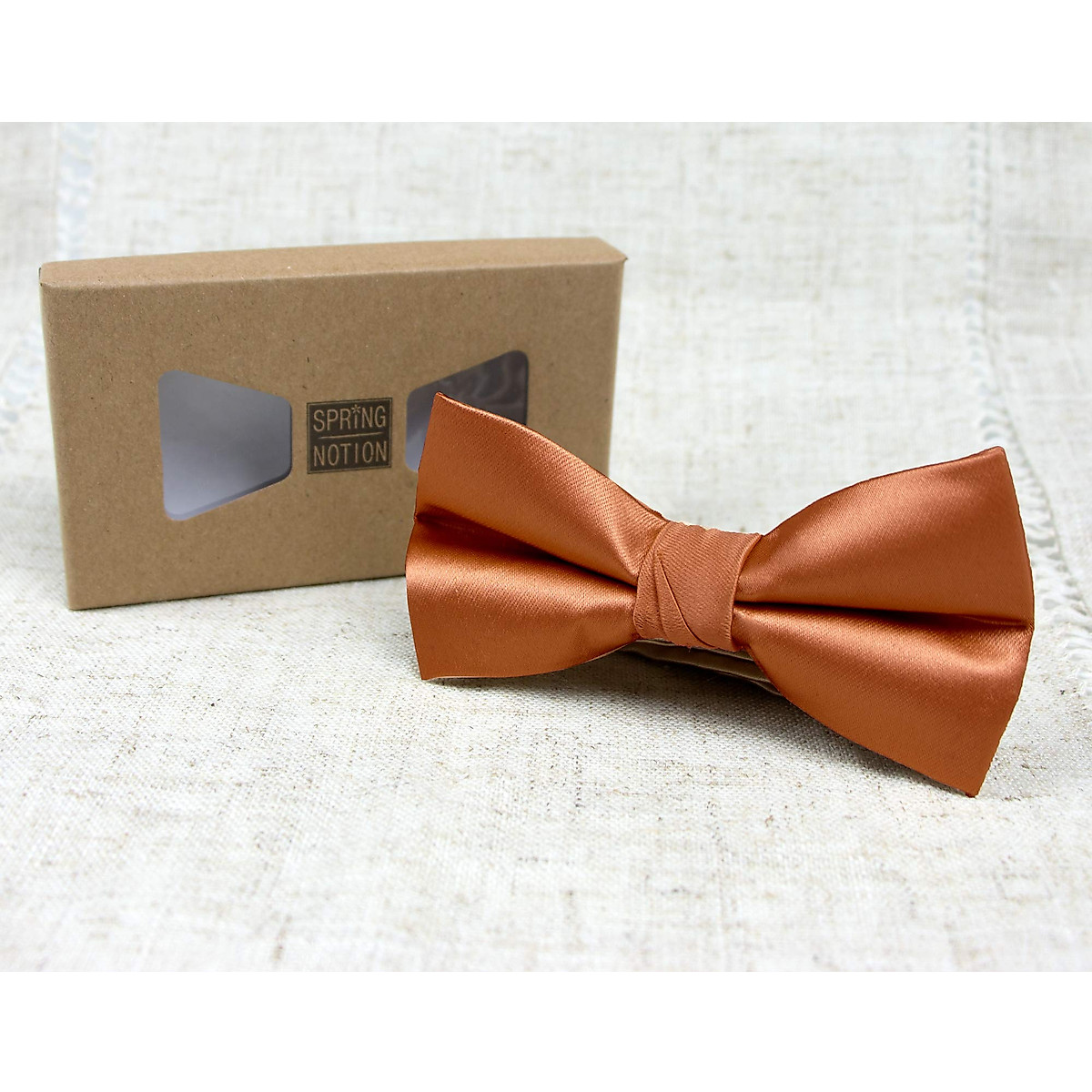 Spring Notion Men's Solid Color Satin Microfiber Bow Tie Rust