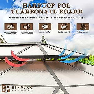 Binplax Hardtop Gazebo Polycarbonate Double Roof Canopy Curtains Aluminum Frame with Netting for Garden, Patio，10' ×13'