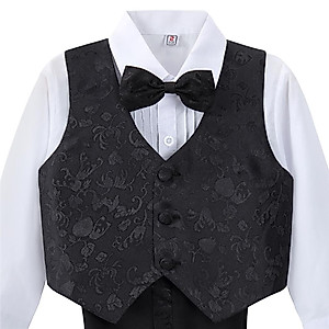 Dressy Daisy Baby Boy Classic Fit Tuxedo Black Suit 5 Pieces Set Formal Wear Wedding Outfit Size 12-18 Months, with Vest