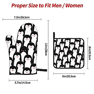 Cartoon Penguin 4pcs Oven Mitts and Pot Holders Sets Kitchen High Heat Resistant Non Slip Oven Glove for Cooking BBQ Baking Grilling