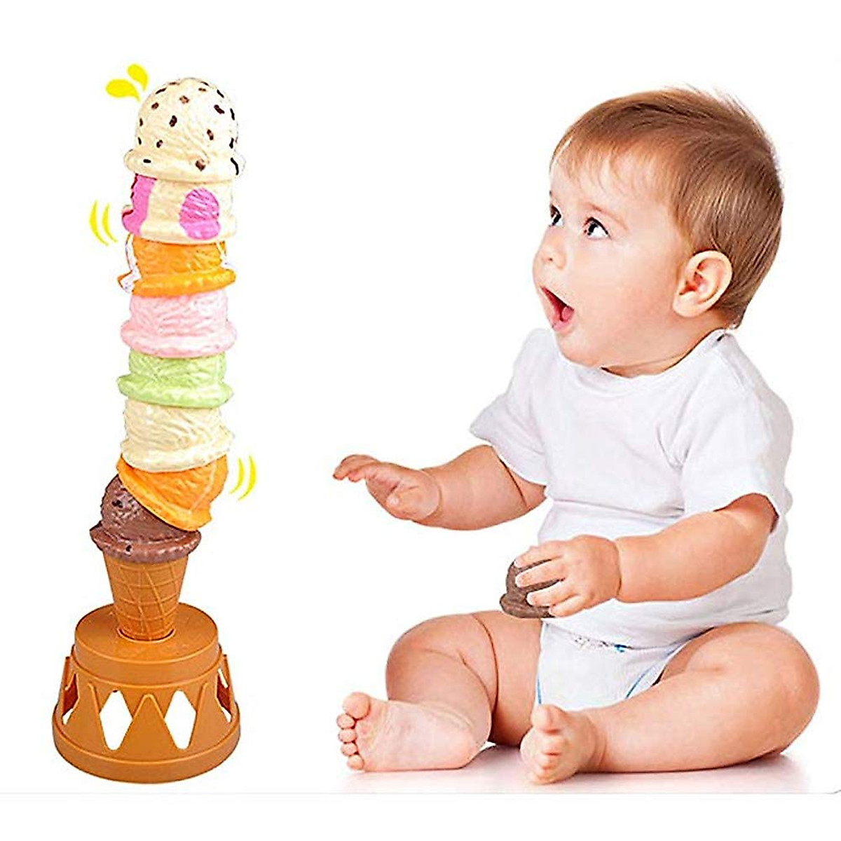 BigOtters Ice Cream Game,Ice Cream Cone Play Set Sweet Treats Ice Cream Parlour Toy Frozen Dessert Ice Cream Tower Balancing Game Pretend Play Food for Kids Birthday Gift