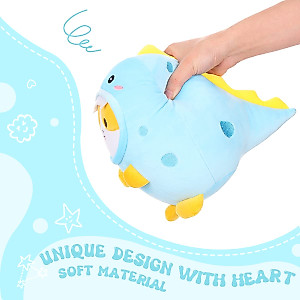 AIXINI Cute Corgi Dinosaur Plush Pillow 8" Shiba Inu Dino Stuffed Animal, Soft Kawaii Corgi Plushie with Blue Dinosaur Outfit Costume Gift for Kids