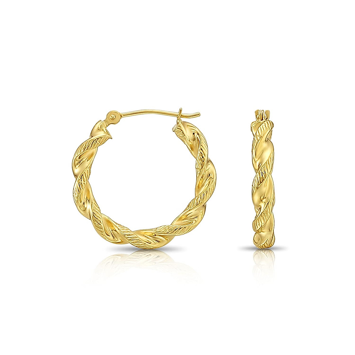 14k Yellow Gold Twisted Hoop Earrings with Engraved Ridges (20mm -0.8'')…