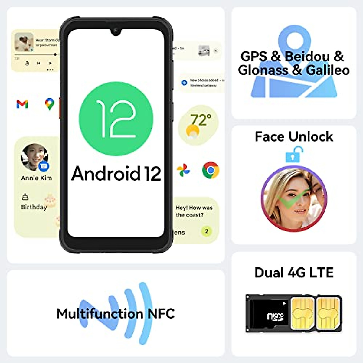 Blackview Rugged Smartphone Unlocked, 2023 BV5200 Dual SIM Unlocked Phones, 7GB+32GB/1TB Expand, IP68/IP69K Waterproof, Android 12, 5180mAh Battery, 6.1" HD+13MP Camera, NFC, Glove Mode, Face Unlock