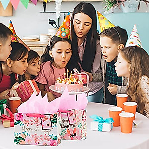 YE GIVING Happy Birthday Gift Bags With Tissue 9"x4"x7" 4 Pack. 2 Designs. Includes Tissue Paper And Tags.