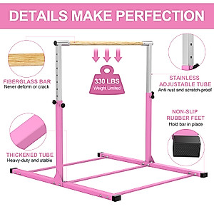 SHIWEI Gymnastics Training Bar- Height Adjustable 3' to 5' Horizontal Kip Bar for Kids