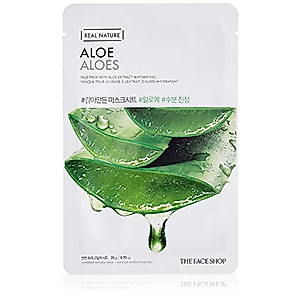 The Face Shop Real Nature Face Mask | Hydrates & Soothes Sensitive Skin, Great for Skin Damaged by Sun Burn | K Beauty Facial Skincare for Oily & Dry Skin | Aloe Vera, K-Beauty