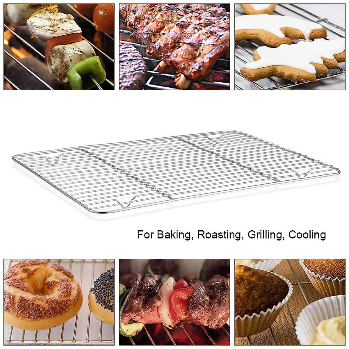P&P CHEF Cooling Rack Set for Baking Cooking Roasting Oven Use, 4-Piece Stainless Steel Grill Racks, Fit Various Size Cookie Sheets - Oven & Dishwasher Safe