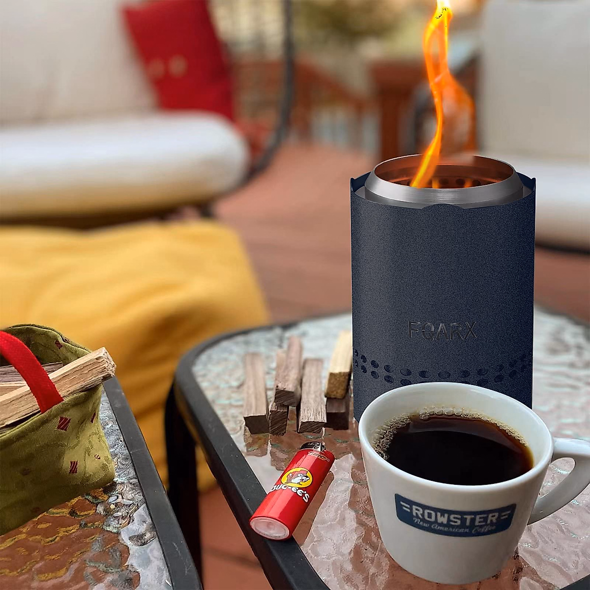 FQARX Tabletop Fire Pit, Low Smoke Mini Fire Pit, Indoor&Outdoor Mini Portable Personal Fireplace, Fueled by Pellets or Wood, Stainless Steel, with Travel Bag