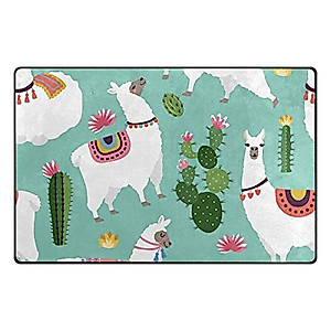 Linomo Area Rug Alpaca Cactus Lama Llama Floor Rugs Doormat Living Room Home Decor, Carpets Area Mats for Kids Boys Girls Bedroom 60 x 39 Inches