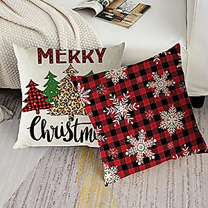 Scceatti Christmas Pillow Covers 18x18 in Liene Square Winter Cushion Cover with Zipper Polka Dot Funky Toss Theme New Pillowcases Protector for Couch Sofa Bed Living Room Decorations Gifts Decor