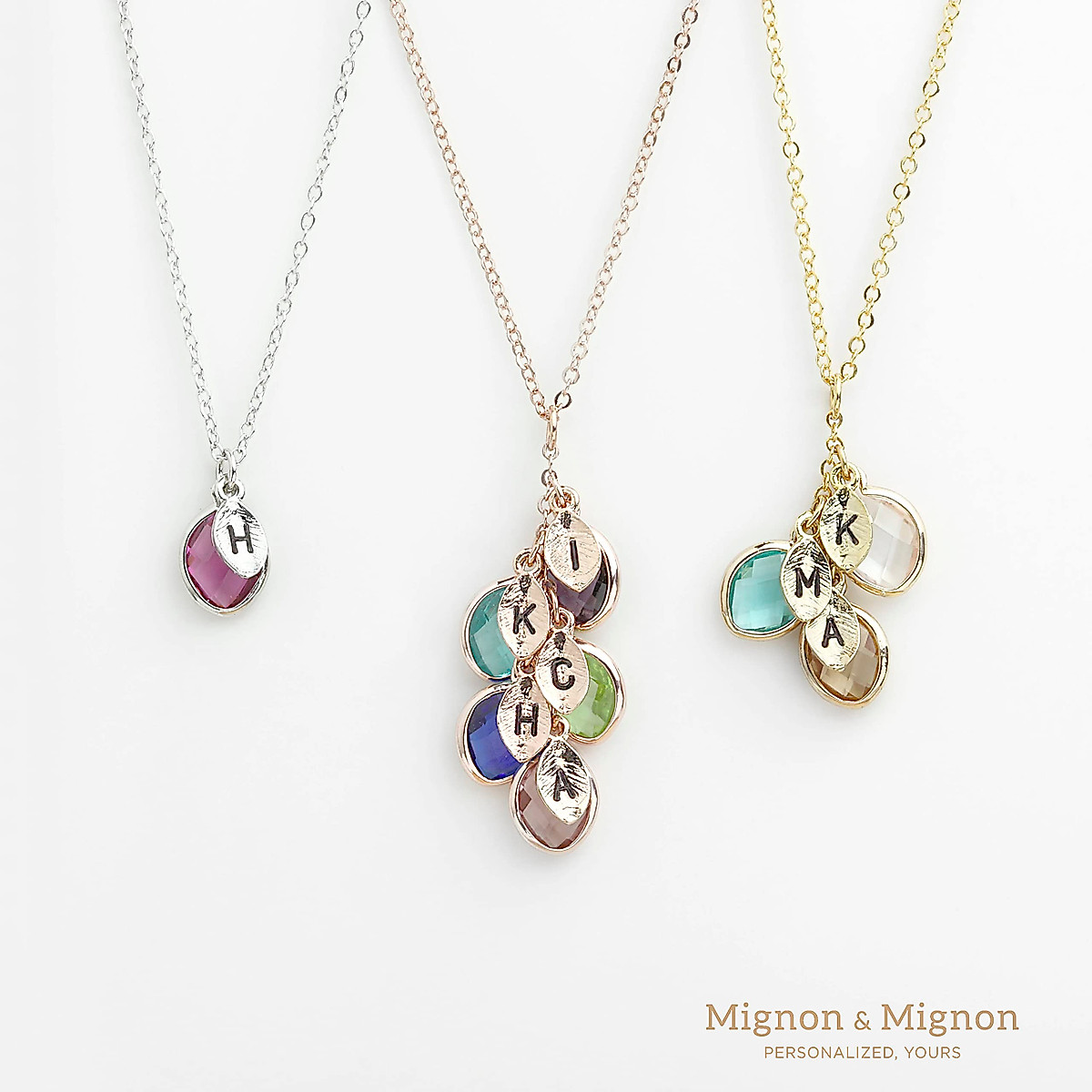 MignonandMignon Personalized Gifts for Mom Mothers Day Grandma Birthstone Initial Necklace Bridesmaid Family Jewelry - BSON-L-D