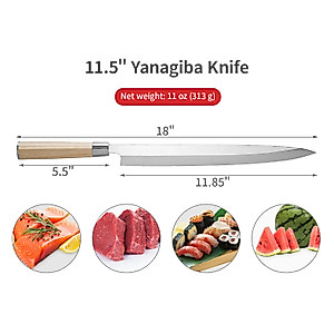 Hollory Sashimi Sushi Knife – 11.5 inch Japanese Yanagiba Slicing knife, Super Sharp Professional High Carbon Stainless Steel Single Bevel Fish Knife with Pakkawood Handle