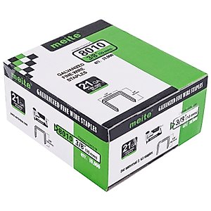 meite 21 Gauge 1/2-Inch Crown by Leg Length 3/8-Inch Galvanized Fine Wire Staples Upholstery Staples for MT8016 Stapler(10,000 Pcs/Box)