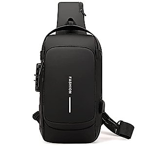 Dwenles Anti theft Crossbody Sling Bag ,Waterproof Chest Daypack with USB Charging, Shoulder Backpack for Men Women (Black)