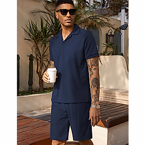 COOFANDY Men's Polo Shirt and Shorts Set 2 Piece Outfits Fashion Summer Tracksuits Short Sleeve Casual Polo Suit